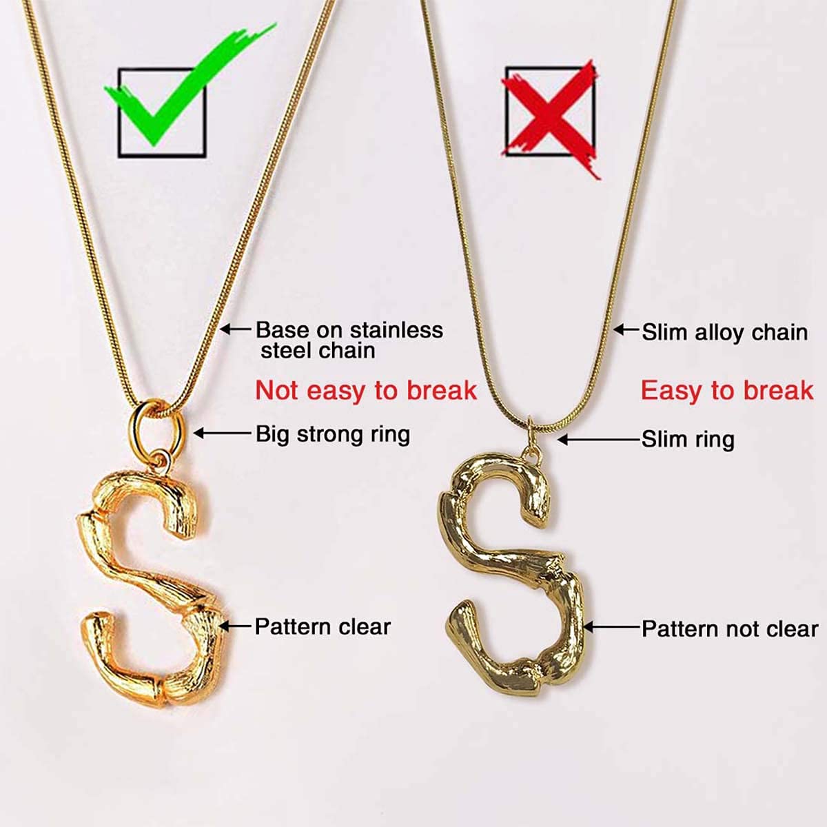 FOCALOOK Statement Bamboo Necklace, 14K Gold Plated Initial Name Pendant Necklace for Women - Big Bamboo Letter Charm Necklace(With Gift Box)