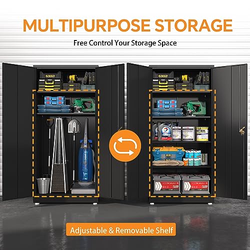 Fohufo Metal Storage Cabinet - 72-Inch Garage Cabinet with 4 Adjustable Shelves & Lockable Doors, Sturdy Tall Utility File Cabinet for Home, Office, School, Garage, Basement