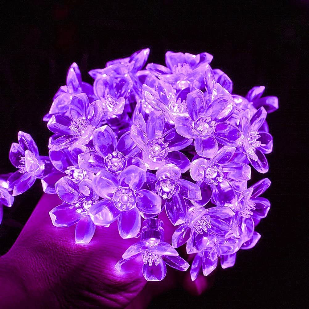 Flower String Lights, Christmas Lights 33 Ft 100 LEDs, 8 Modes Fairy String Lights with Tail Plug Connectable Cherry Blossom Lights for Christmas, Wedding, Party, Tree, Patio, Garden Decor (Purple)