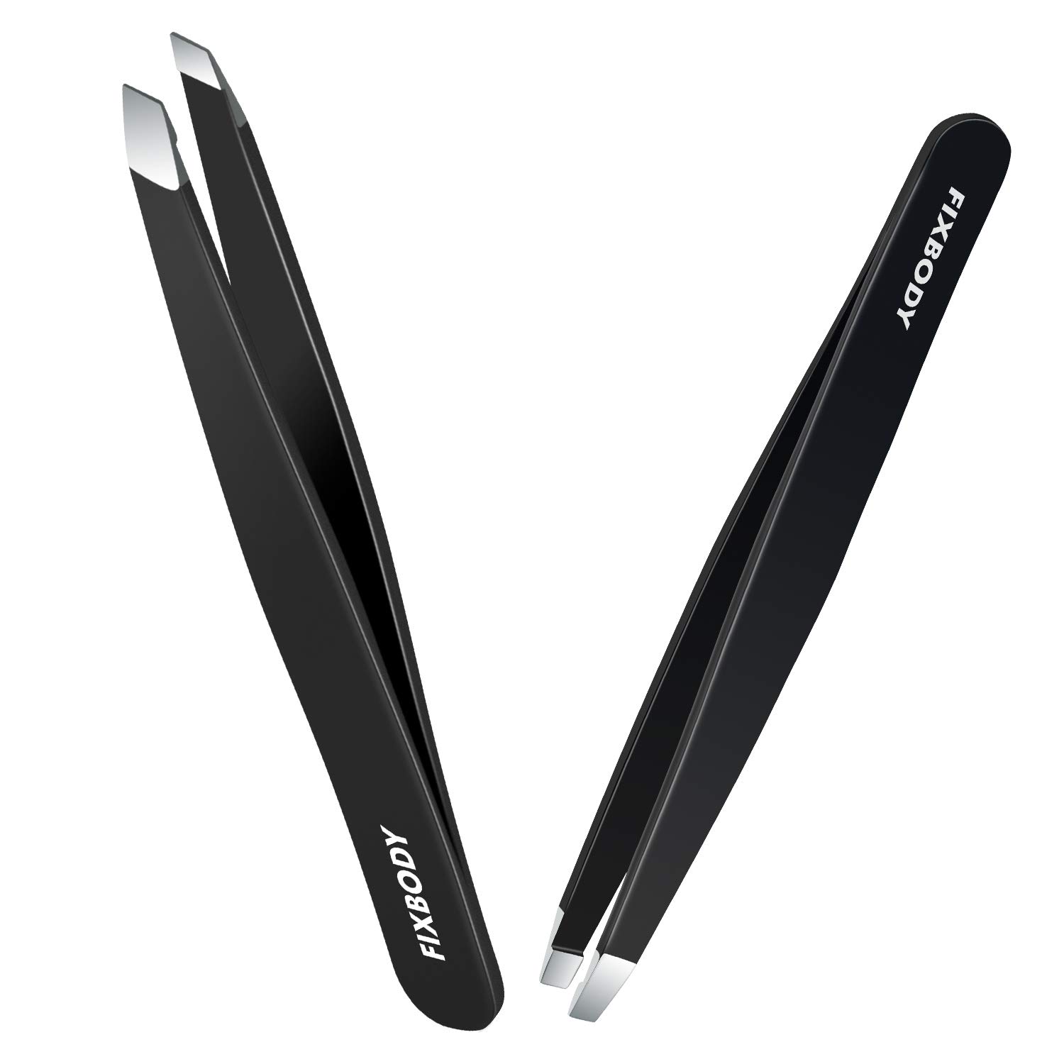 FIXBODY Stainless Steel Eyebrows Plucking Tweezers, Precision Flat and Slant Eyebrows Tweezer Set for Ingrown Hair, Black