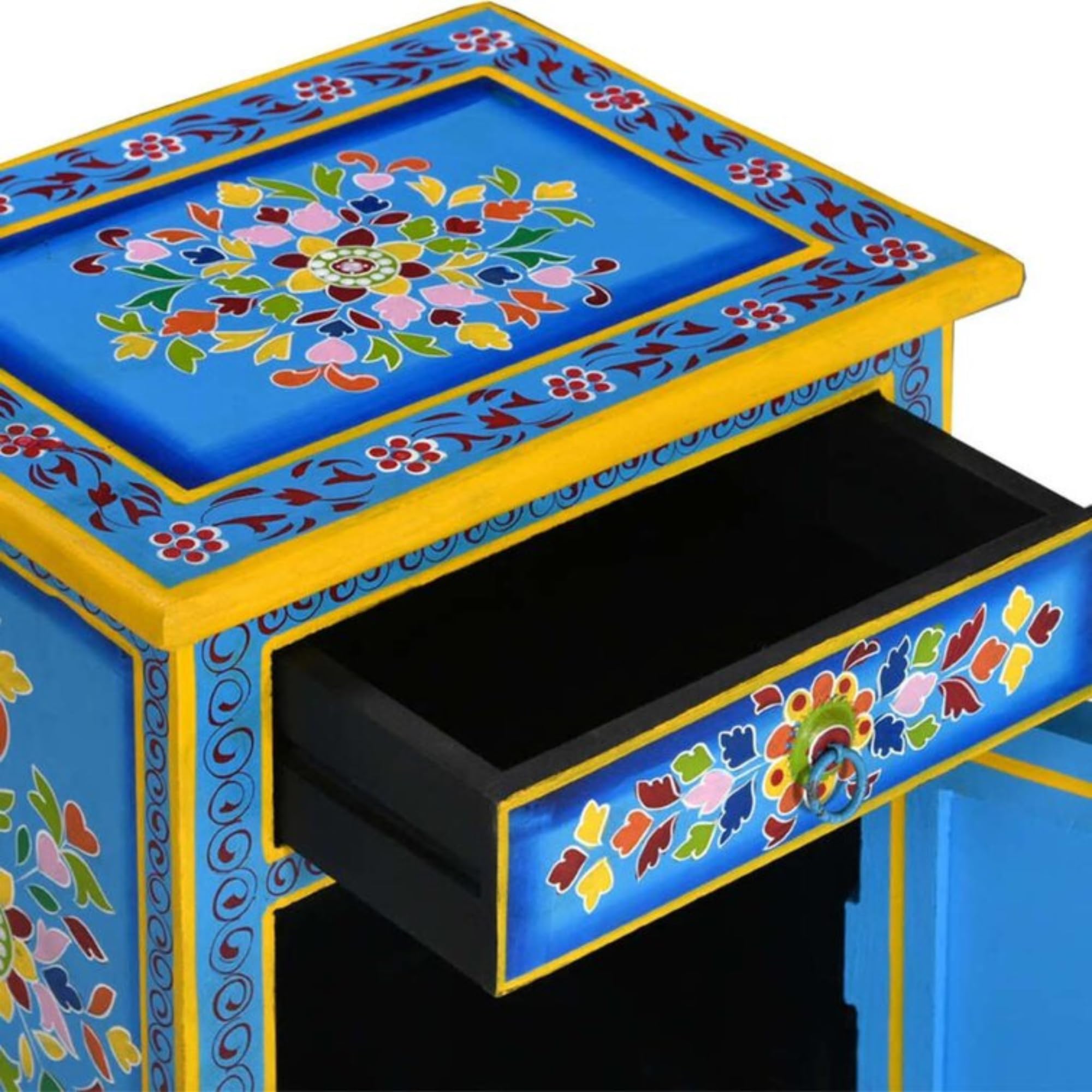 Floral Painted Wooden Nightstand Table, Handicraft Side Table/Bedside Table/Lamp Stand Table/Storage Table