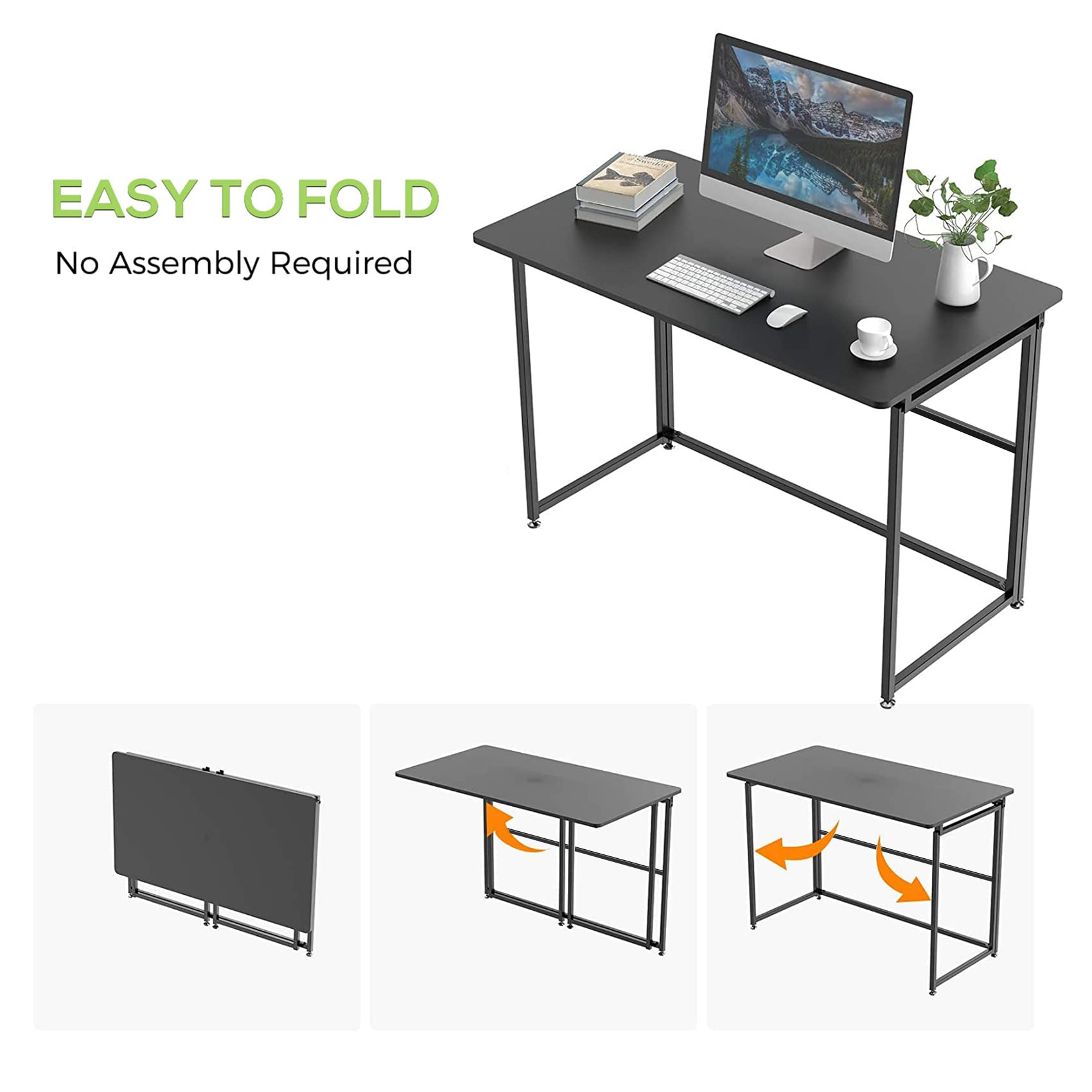 Eureka Ergonomic 43.2 inch Folding Computer Desk, Foldable Table, No Assembly for Home Office Writing PC Study, Portable, Adjustable, Black