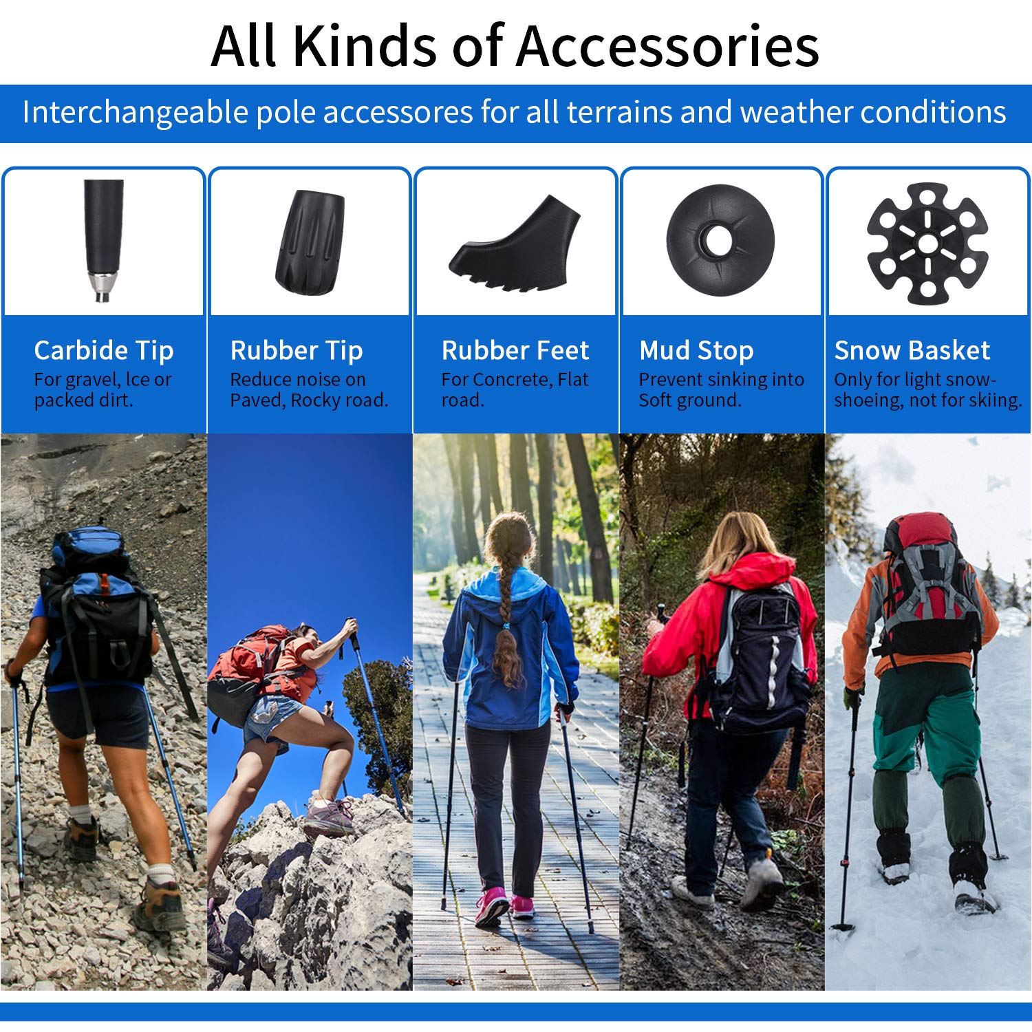 Esup Trekking Poles for Hiking Collapsible Aluminum Alloy 7075 Hiking Poles 2pc Pack Adjustable Quick Lock for Camping, Hiking, Outdoor(Blue)