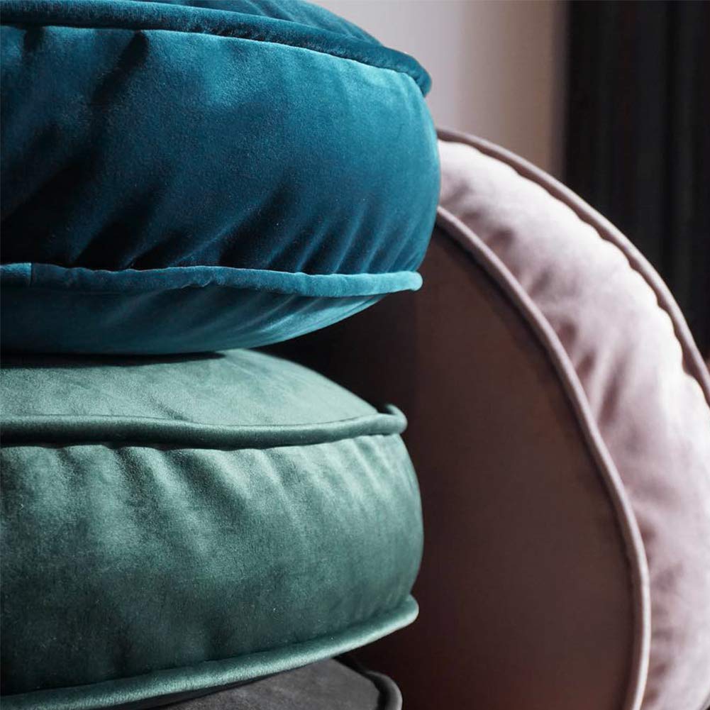 YIUOR Velvet Floor Pillows Round Chair Cushion Couch Throw Pillow Soft Pouf Seat Mattress Bean Bag for Reading Nook Play Room (19.7",Teal)