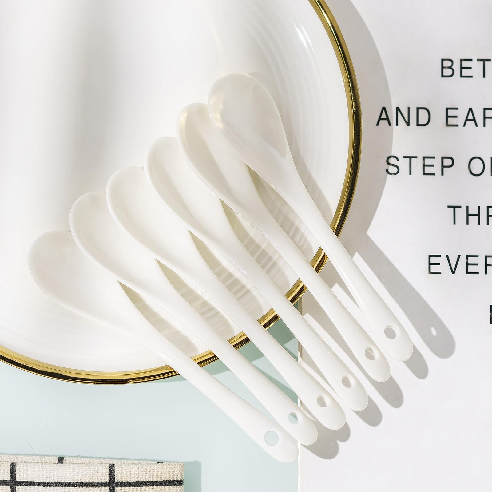 Mosuji Set of 6 Premium White Porcelain Coffee Spoons for Espresso, Tea, Sauces, and Desserts