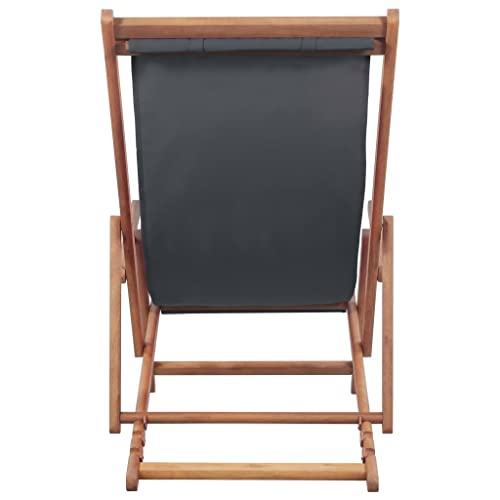 vidaXL Beach Sling Patio Chair, Outdoor Folding Deck Chair with Solid Wooden Frame, Patio Lounge Chair for Balcony, Fabric and Wooden Frame Gray