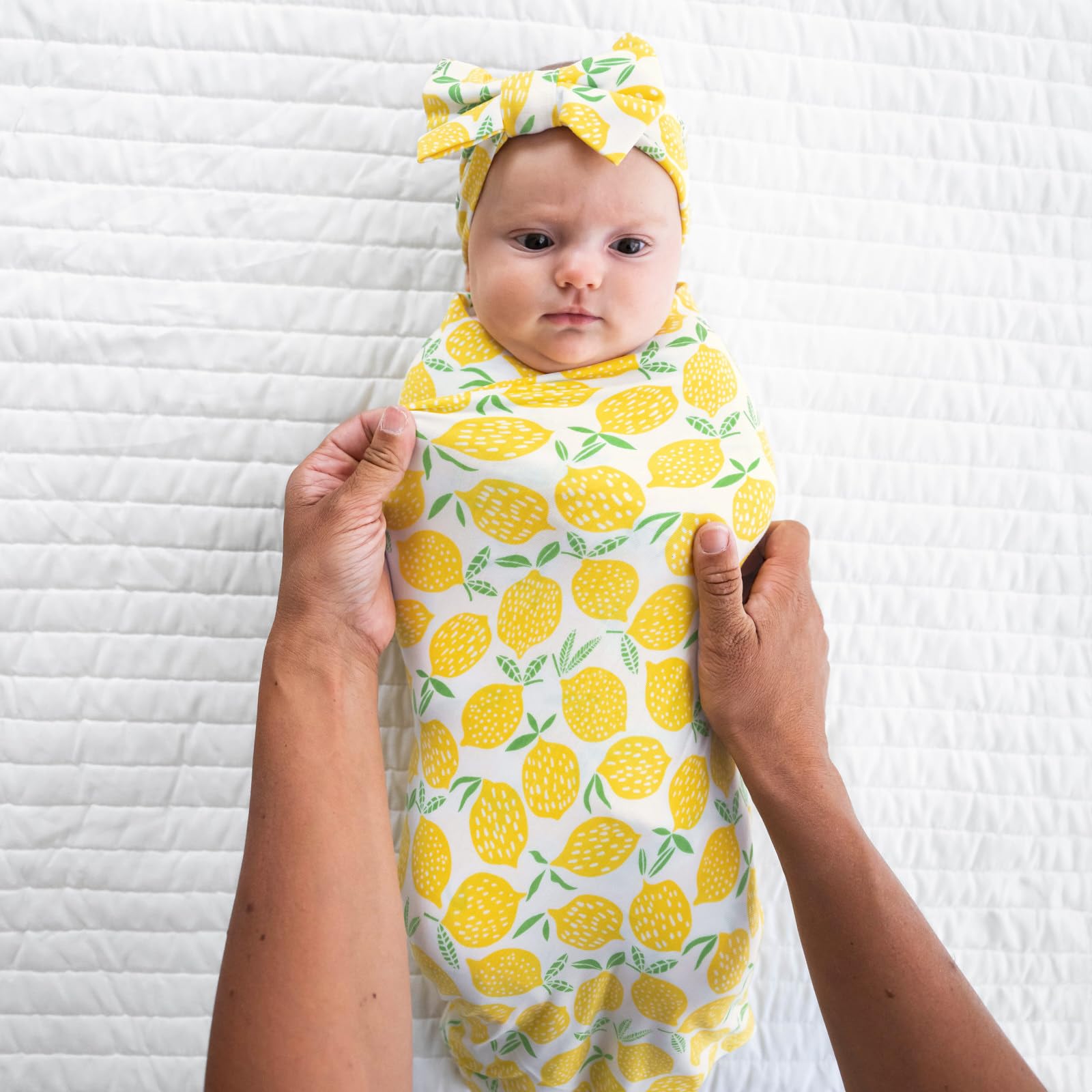 Little Sleepies Newborn Swaddle + Headband Set, Viscose from Bamboo Baby Wrap, Pink Cookies & Milk