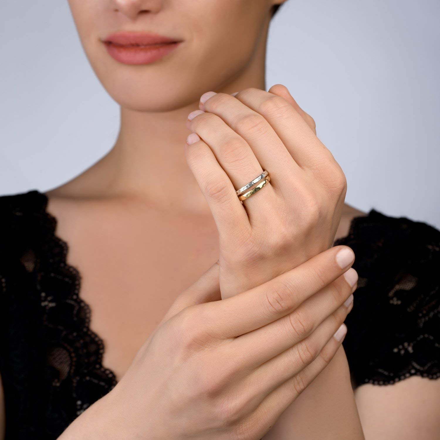FABIN JEWELRY Handmade Gold Filled Hammered Ring, Textured Statement Band