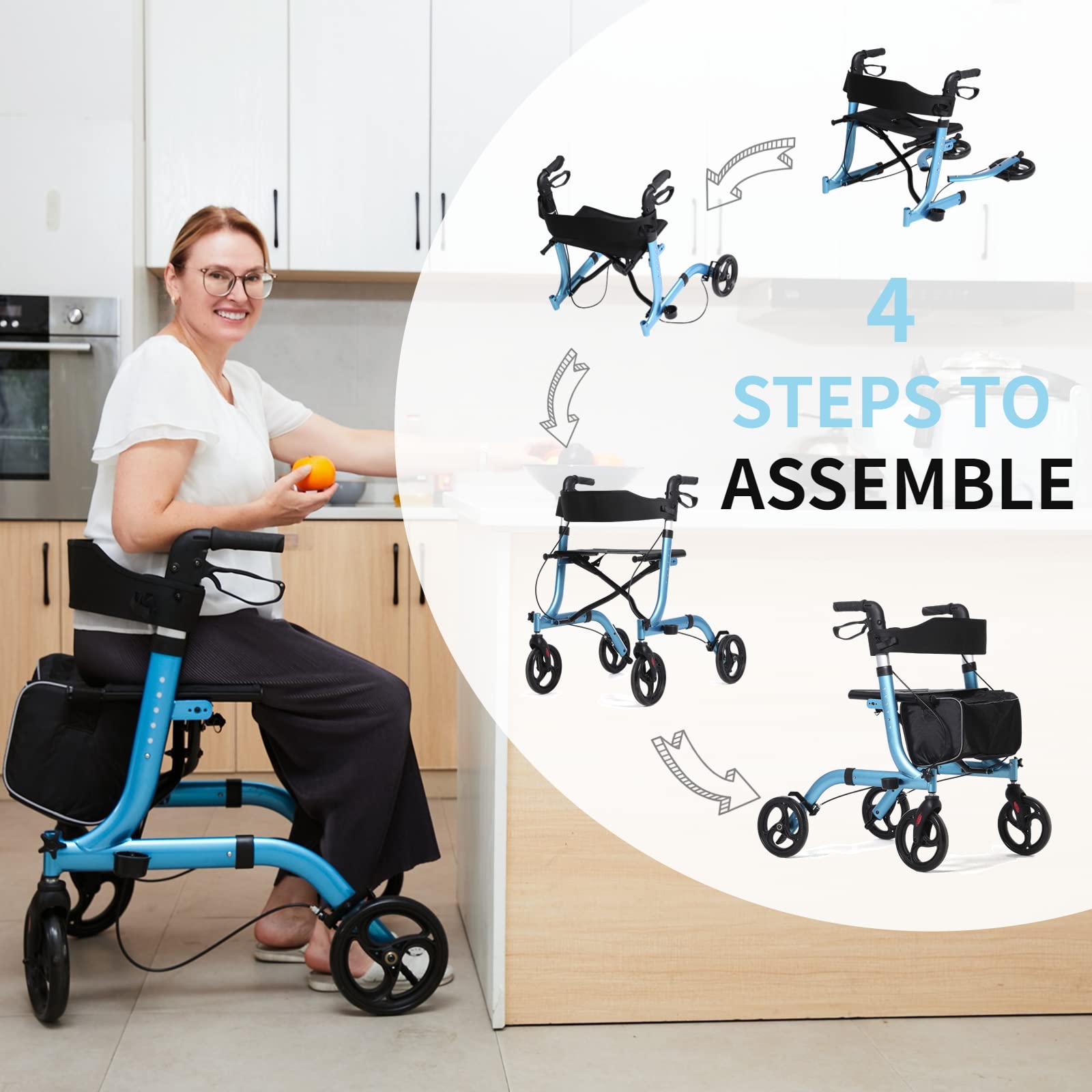 Foldable Rollator Walkers for Seniors with Seat, HSA/FSA Eligible Rolling Walker with Cup Holder, Adjustable Walker with Wheels and Seat, Lightweight Rollator Walker with Seat for Adult by SOUHEILO