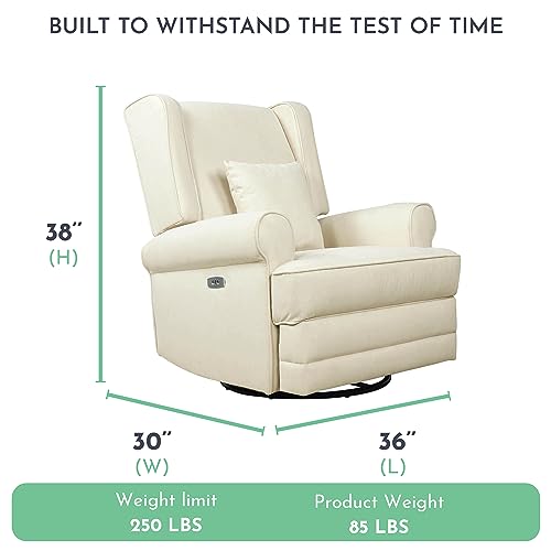 Evolur Phoenix Upholstered Seating Wing Back Glider Swivel, Rocker, Power Recliner, Glider Chair for Nursery in Shell, Modern Nursery Recliner with A Bonus Pillow, Tool-Free Assembly, Easy to Clean