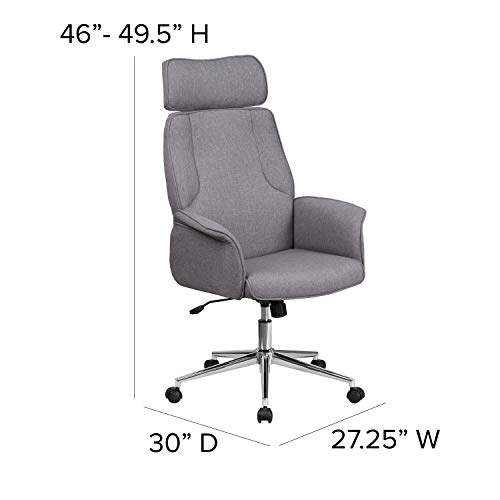 Flash Furniture High Back Gray Fabric Executive Swivel Office Chair with Chrome Base and Fully Upholstered Arms