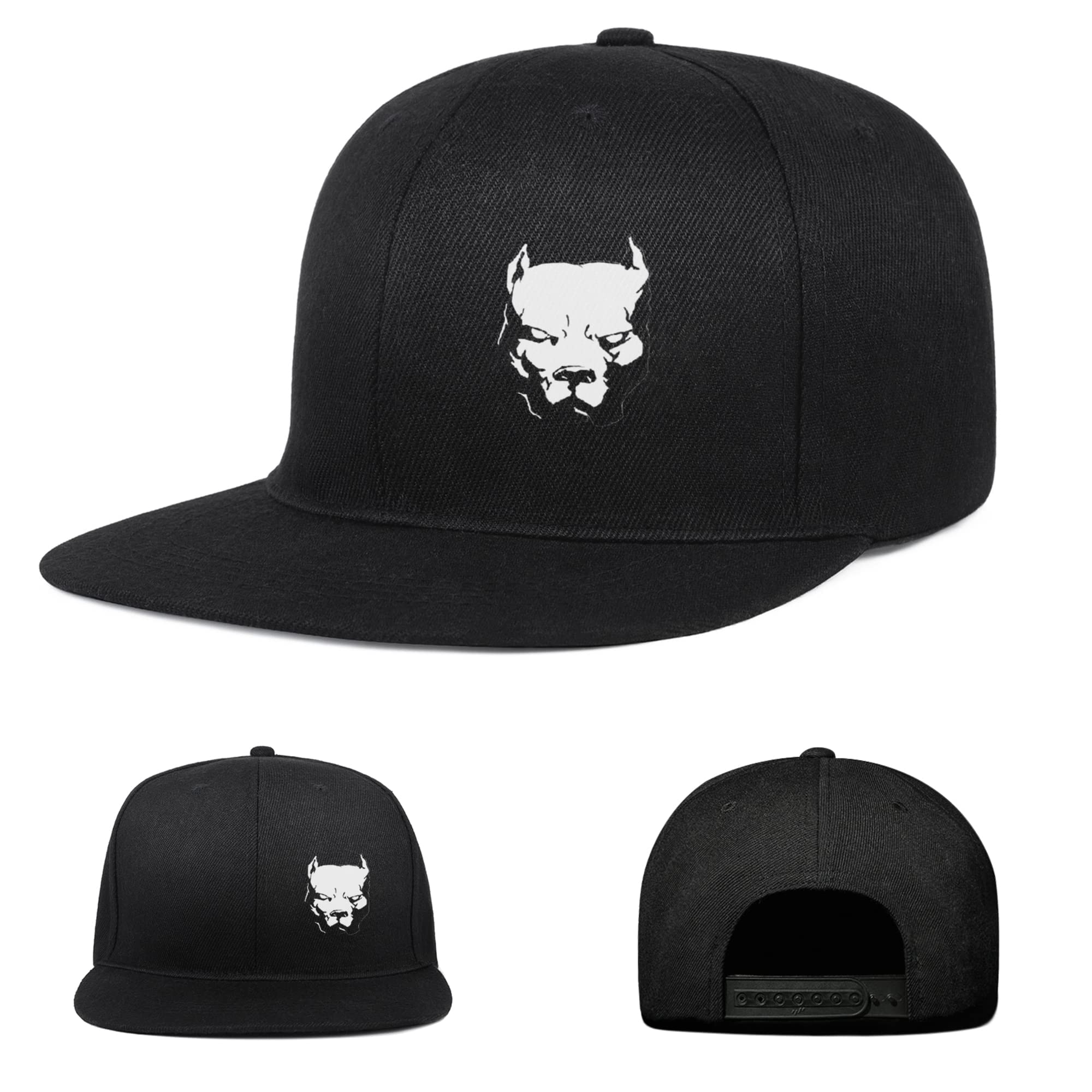 Flat Bill Hats for Men Snapback Snap Backpack Hat for Men Wide Brim Pitbull lids Black Trucker Dad Baseball Cap Cool Rock Roll Boys Caps Adjustable