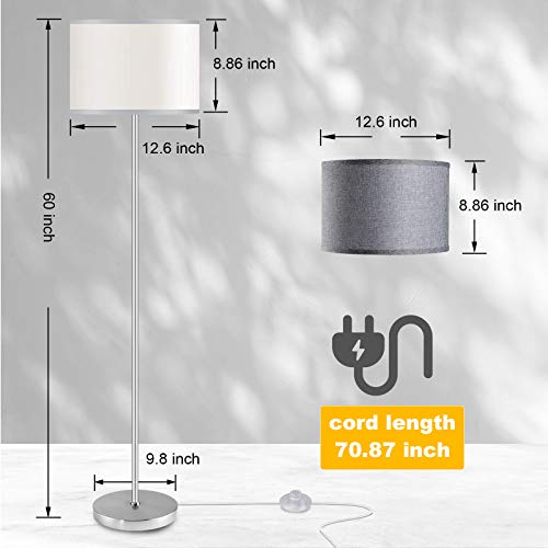 Floor Lamps for Living Room with 2 Lamp Shades, LED Modern Standing Lamp Simple Design, Tall Reading Pole Lamp Standing Light, Silver Floor Lamps for Bedroom, Office, Study Room by PARTPHONER