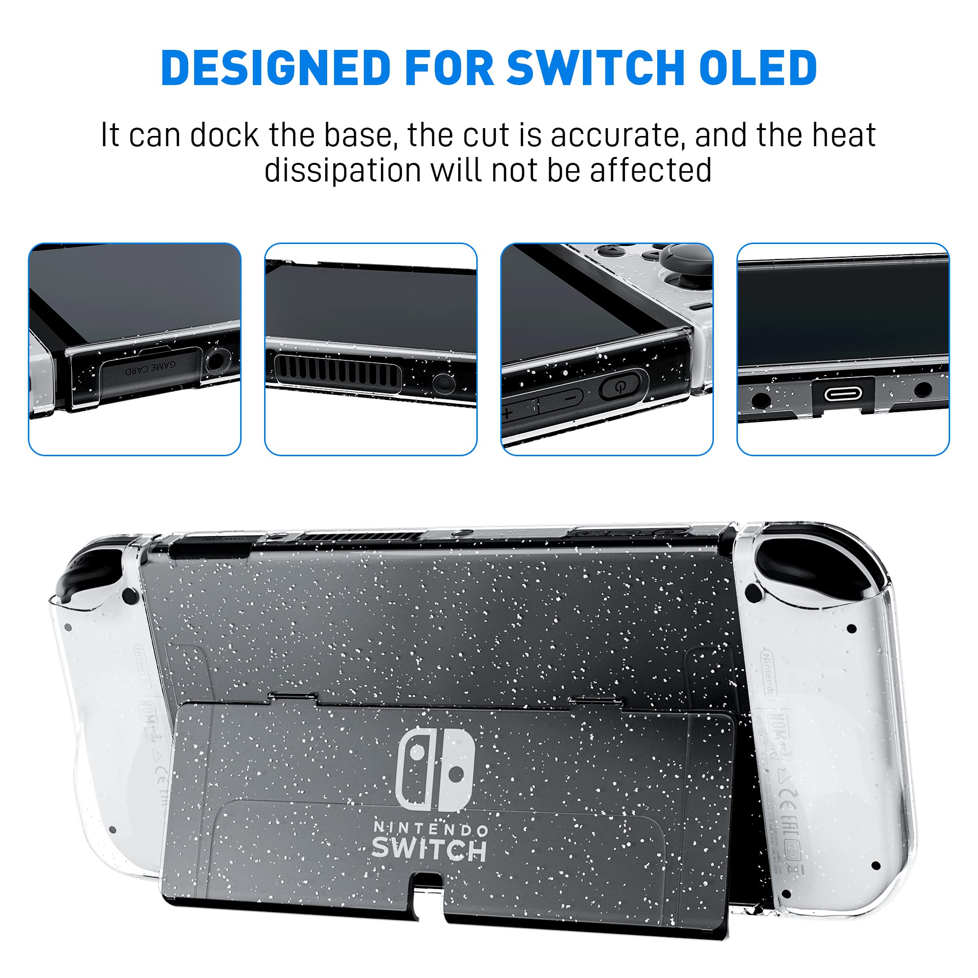 FUNDIARY Protective Glitter Shell Compatible with Nintendo Switch OLED and Joy Con Controller, Accessories Cover Case for Switch OLED with TPU Joy Con Grip Shell - Crystal Sparkly Flip Design