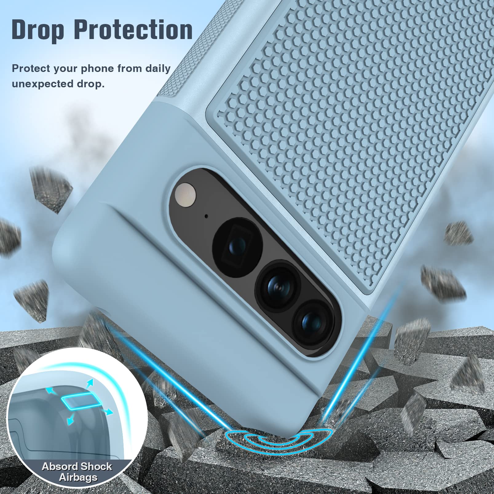 FNTCASE for Google Pixel 7-Pro Case: Dual Layer Protective Heavy Duty Cell Phone Cases Shockproof Rugged with Non Slip Textured - Military Protection Bumper - 6.7inch, Pixel 7 Pro Case (Navy Blue)