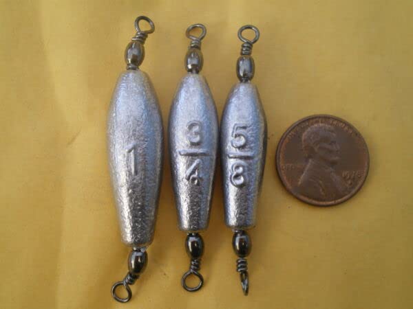 Fishing Tackle Lure 30 TROLLING Sinker W/#7 Black Barrel Swivel 5/8, 3/4, 1 OZ. 10 PCS. Each Size