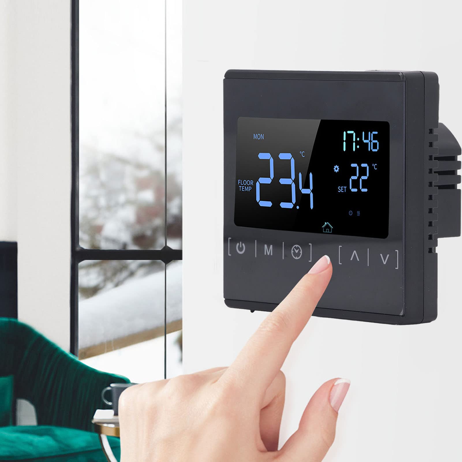 Floor Heating Controller, Programmable Digital Thermostat AC85V to 250V Automatic Mode Programming Mode for Distribution Manifold