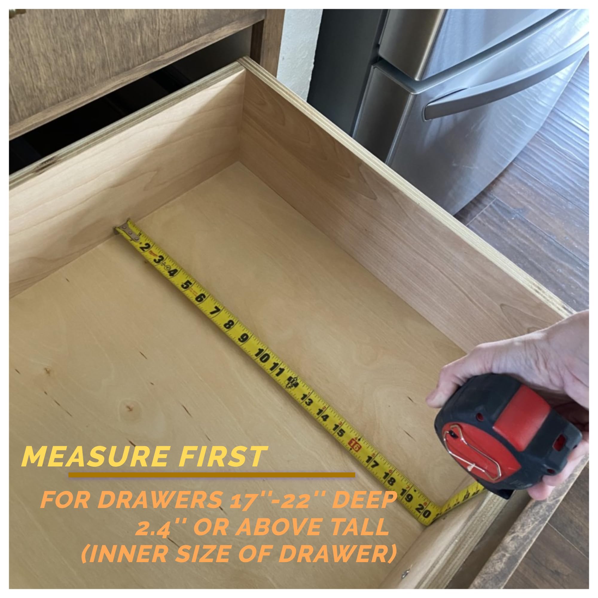 Fabsome Bamboo Kitchen Drawer Dividers 4 Pack, 17-22 inches Long Adjustable Spring-loaded Organizer Durable Organization Separators for Large Utensil Drawers, Clothing Dresser Drawers