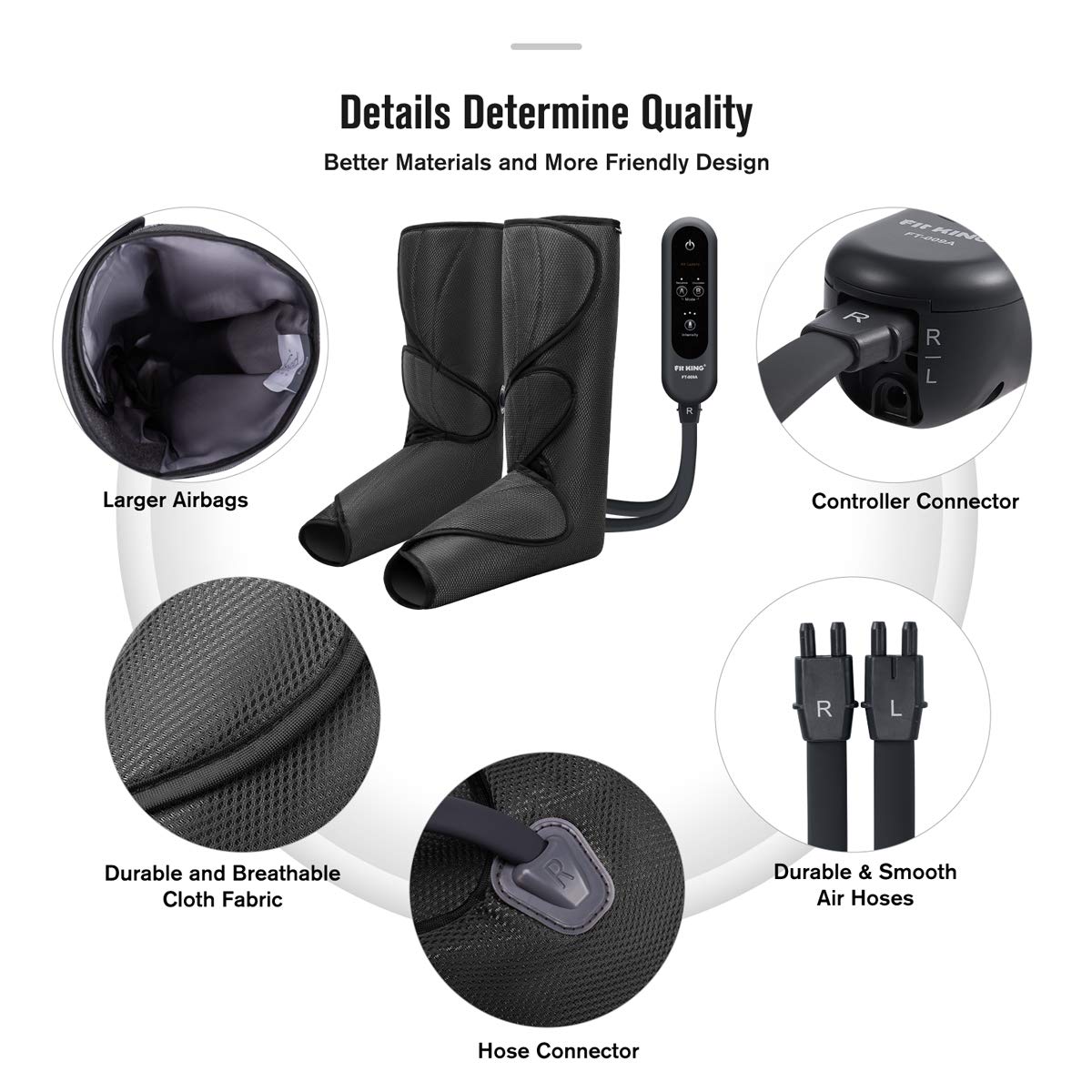 FIT KING Leg Air Massager for Circulation and Relaxation Foot and Calf Massage with Handheld Controller 3 Intensities 2 Modes (with 2 Extensions)- FSA HSA Eligible