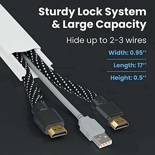 EVEO Cord Hider - 306β Cord Cover Wall Cable Hider, Cable Concealer, Wire Hiders for TV on Wall. Cable Management, Cord Hider Wall Cable Raceway Wire Covers for Cords -18X (L17 W0.95 H0.5) - White
