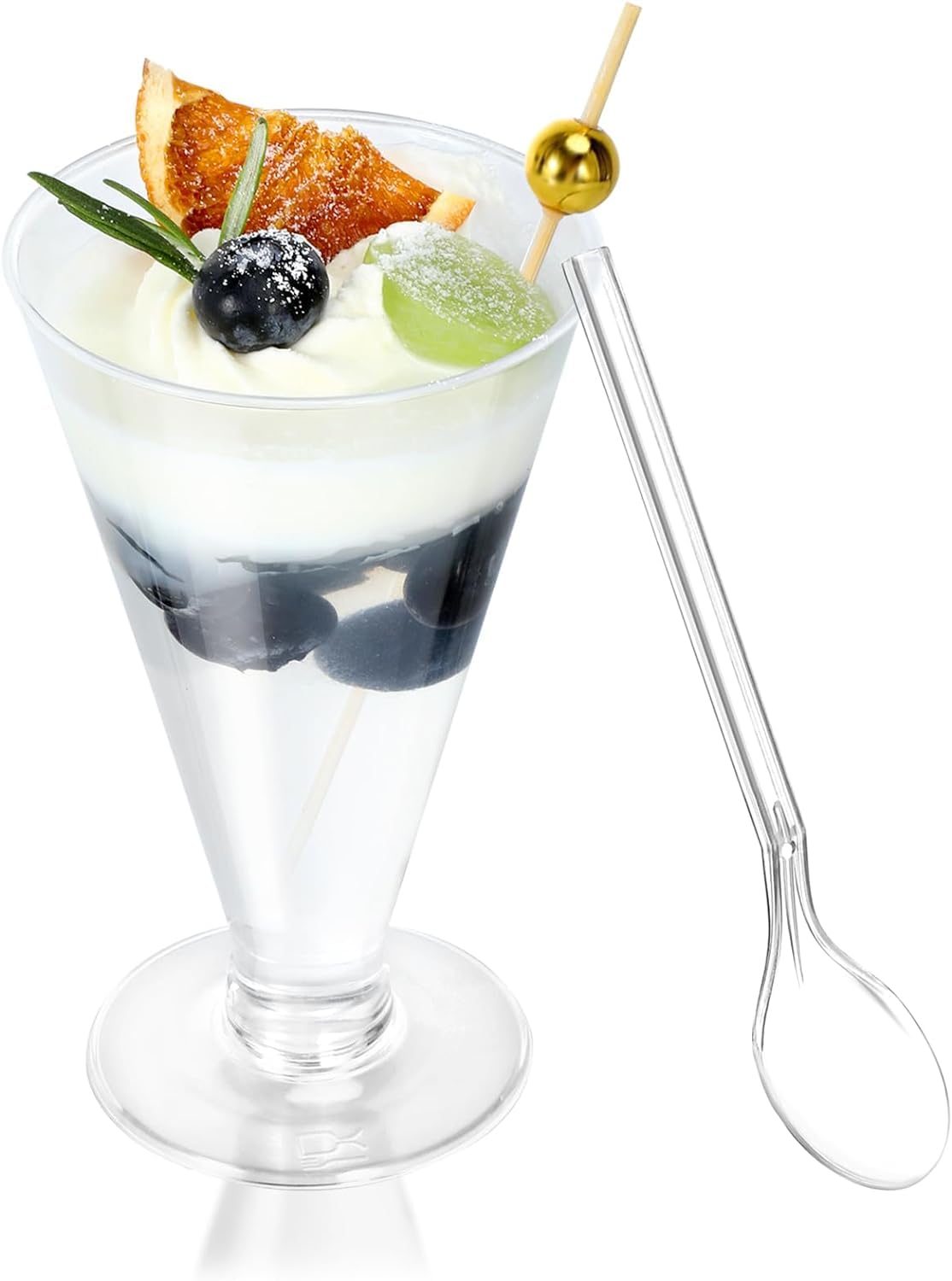 HawHawToys 40 Pack Clear Plastic Martini Glasses 6oz Disposable Cocktail Glasses Dessert Cups with Spoons,Reusable Cocktail Glasses Shooter for Party Champagne,Ice-Cream, Pudding and Trifle
