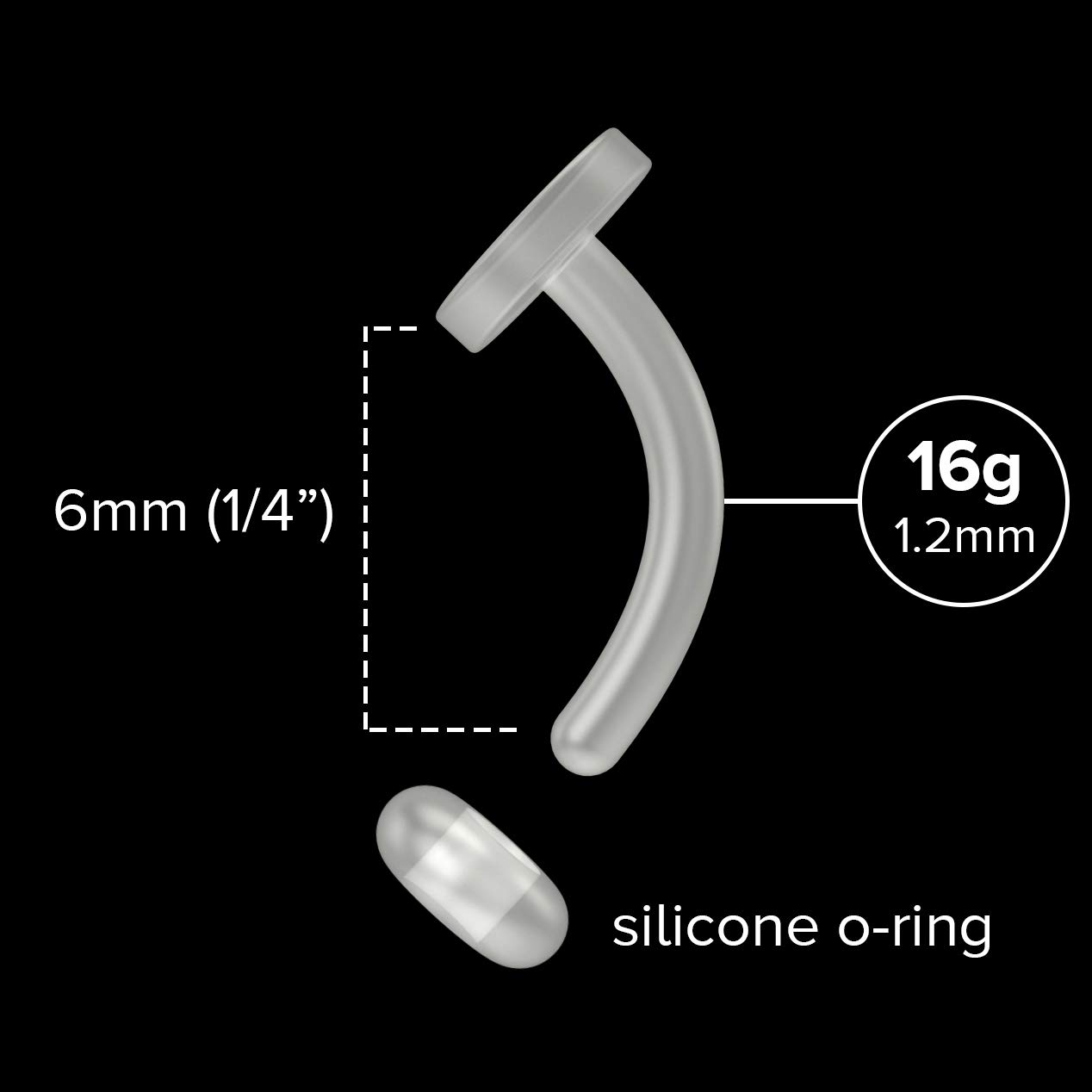 Evonix 6pc 16g Cartilage Retainer Flexible Clear BioFlex Curved Barbell Bioplast Piercing 8mm 5/16