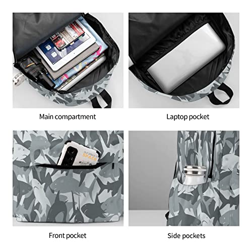 Shark Backpack Adjustable Strap Shoulder Bag Laptop Backpack Casual Daypack For Travel Work 16 Inches