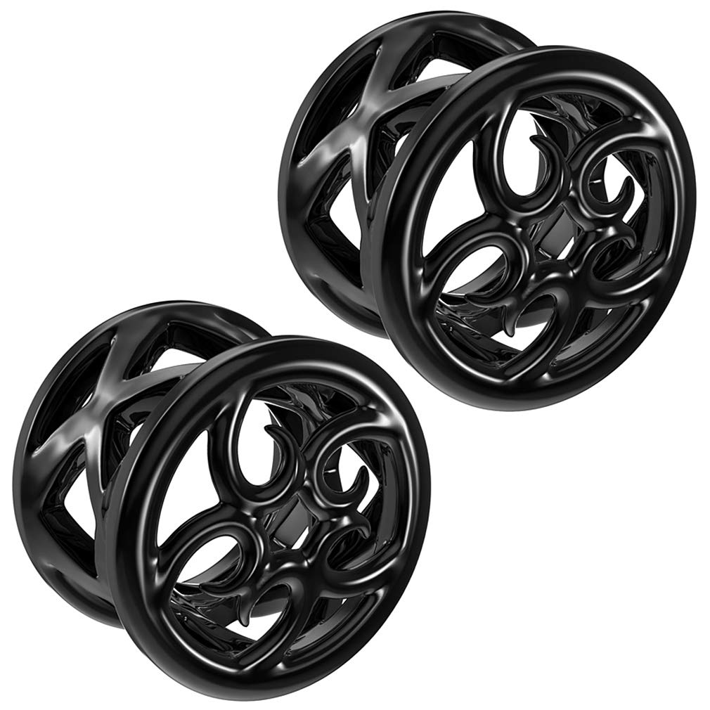 Evonix Unique Plugs - No Stink Double-Flared Gauges 00 Black For Ears | Classy Custom Design Thin Wall Flesh Tunnels Earrings Pair For Women Men 10mm