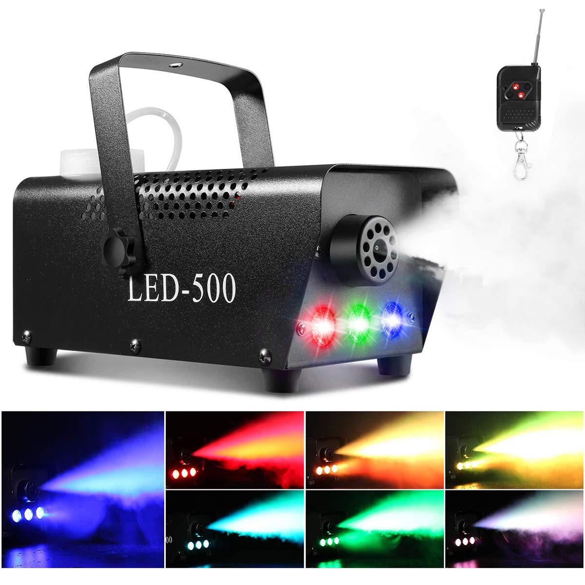 Fog Machine 500W Smoke Machine with RGB LED Lights 2000 CFM Huge Fog with Wireless and Wired Remote Control for Parties Halloween Wedding Christmas Dance DJ