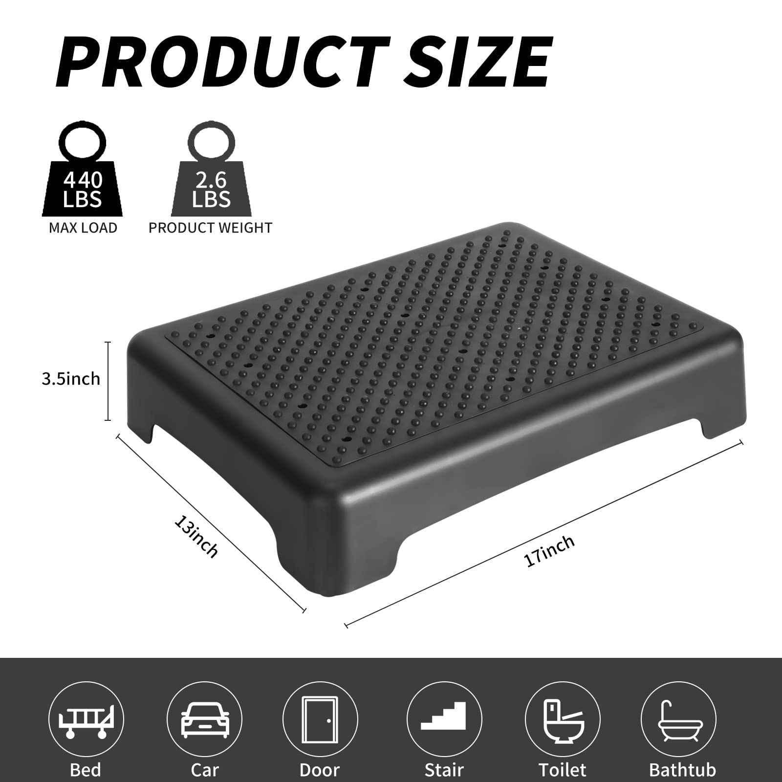 Fotree One Step Stool, Safety Step Platform for Senior & Adults, Non-Slip Mobility Step Platform for Stair, Car, Bed, Chair, Shower, Bathtub, Outdoor, 3.5 Inch High Rise Stairs 440 Lbs Capacity
