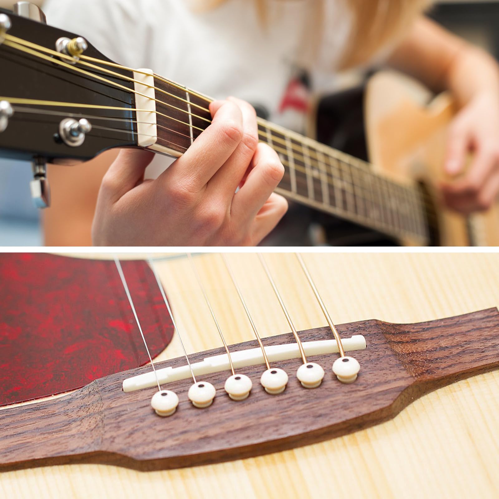For a Left Handed Guitar - 2 Sets 4pcs 6 String Acoustic Guitar Bone Bridge Saddle and Nut Made of Real Bone by Blisstime