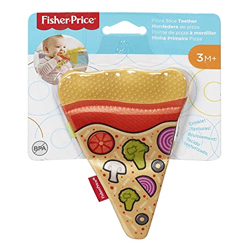 Fisher-Price Pretend Food Baby Toy Pizza Teether BPA-Free Silicone for Newborn Fine Motor & Sensory Play