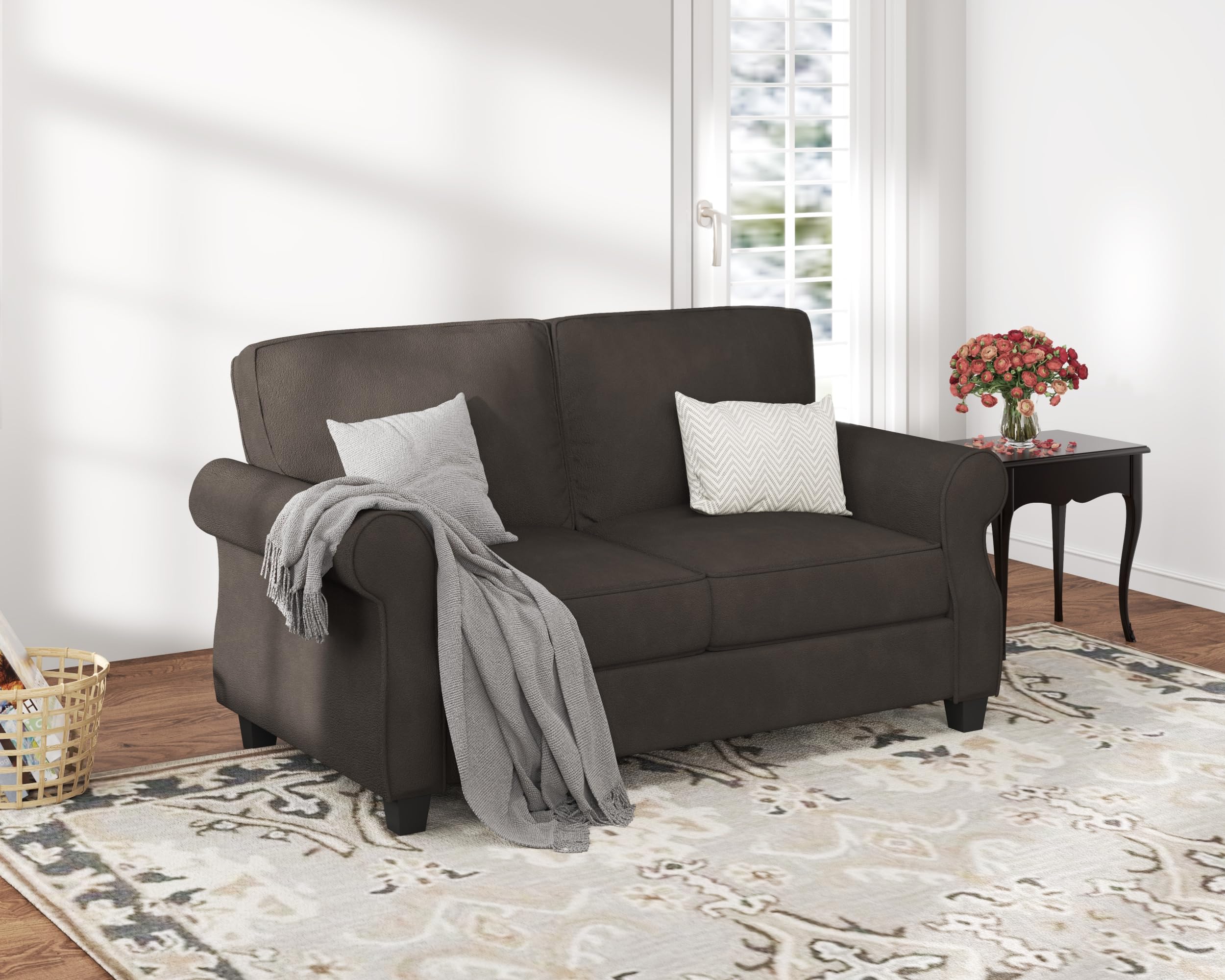 Woyomeub Loveseat Sofa Couch 56" Small Couches for Living Room Mid-Century Modern 2 Seater Sofas for Small Space, Brown