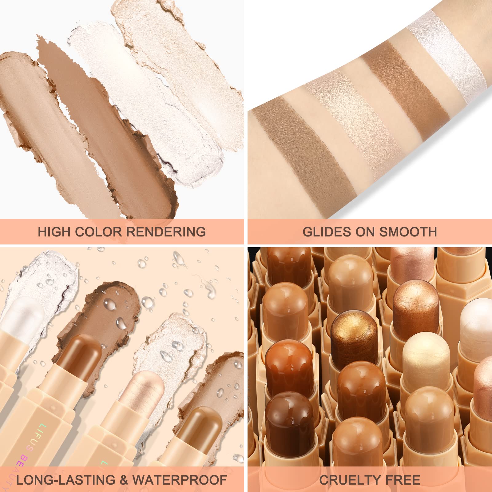 Face Cream Contour Stick Bronzer Stick Highlighter Stick Illuminator Makeup Glow Kit,Long Lasting Highly Piamented Skin Brighten Shadow Contour Bronzer Highlighter Powder Pen Pencil-F3