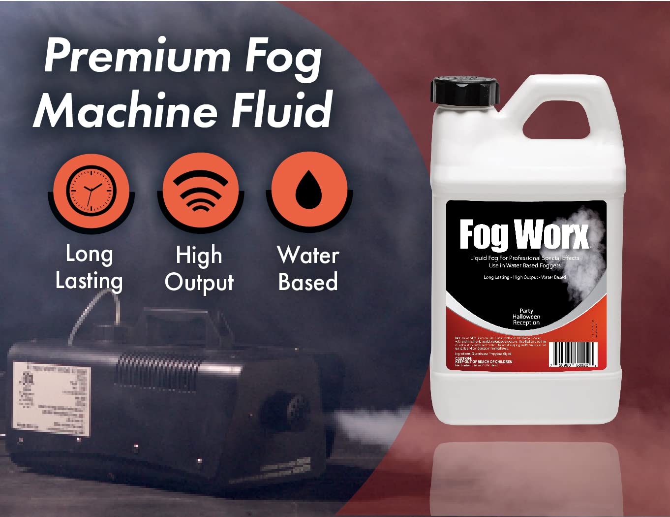 FogWorx Fog Juice - 1 Half Gallon of Premium Fog Fluid (64oz) - Medium Density, High Output, Long Lasting Fog Machine Fluid