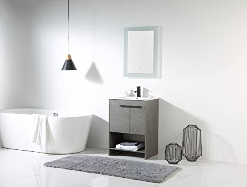 Fine Fixtures Bathroom Vanity with Integrated Ceramic Sink - Bathroom Vanity with Sink & Modern Knob Design - Bathroom Vanities with Sturdy Marble Top & Soft Closing Doors (24 Inch) Grey