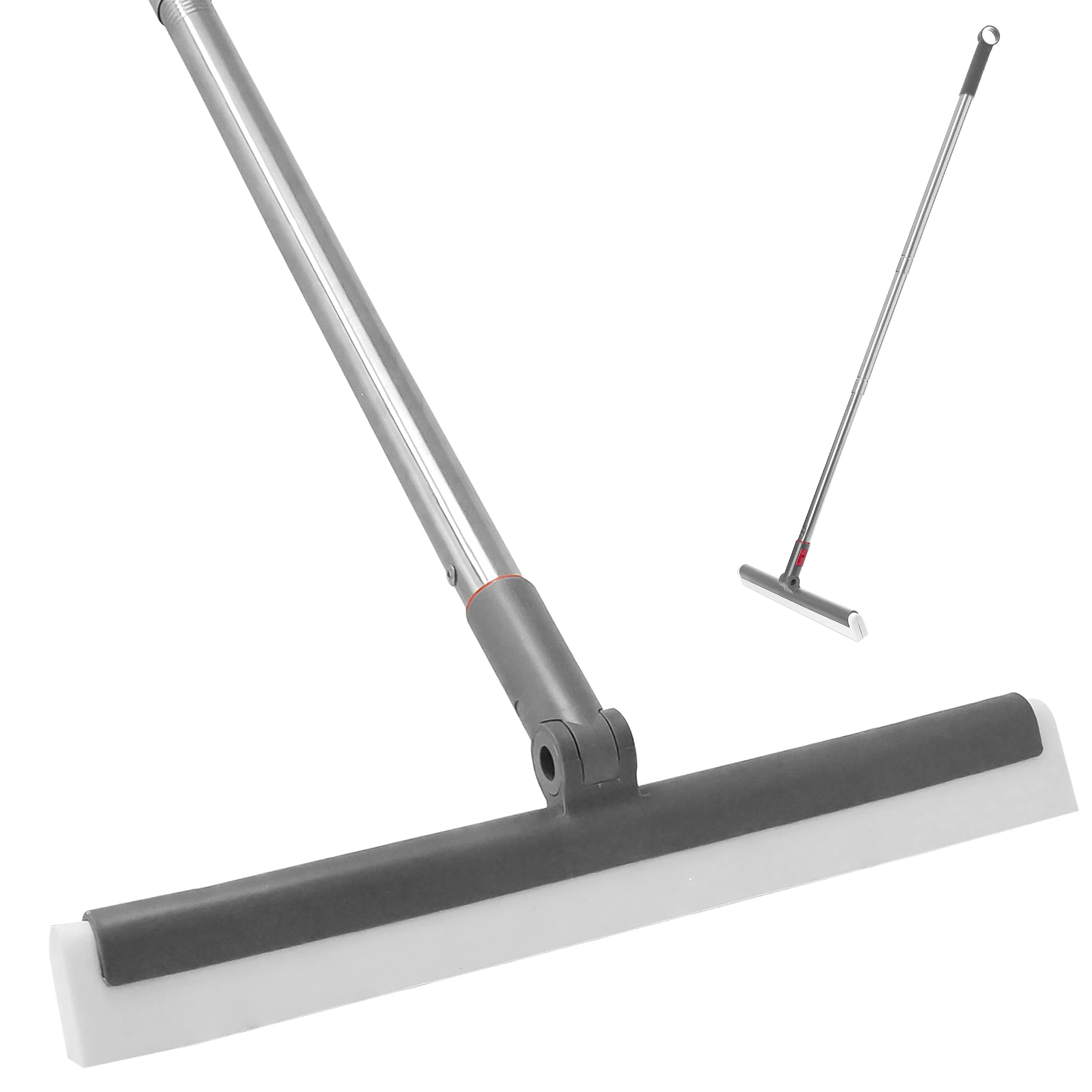 FAYINA Premium Dual-Blade Floor & Window Foam Squeegee 13.75 Inches with Stainless Steel Handle Extendable up to 56 Inches (for Smooth Surfaces)