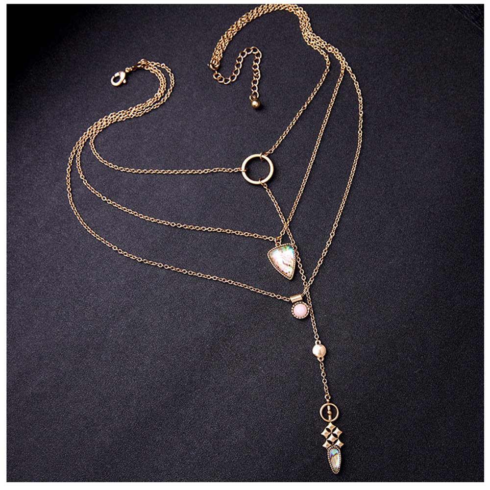 Exquisite Sequins Multilayer Pendant Necklace Multi-layer Bar Pendant Necklace Long Choker Necklace for Women Lady Girl (5)