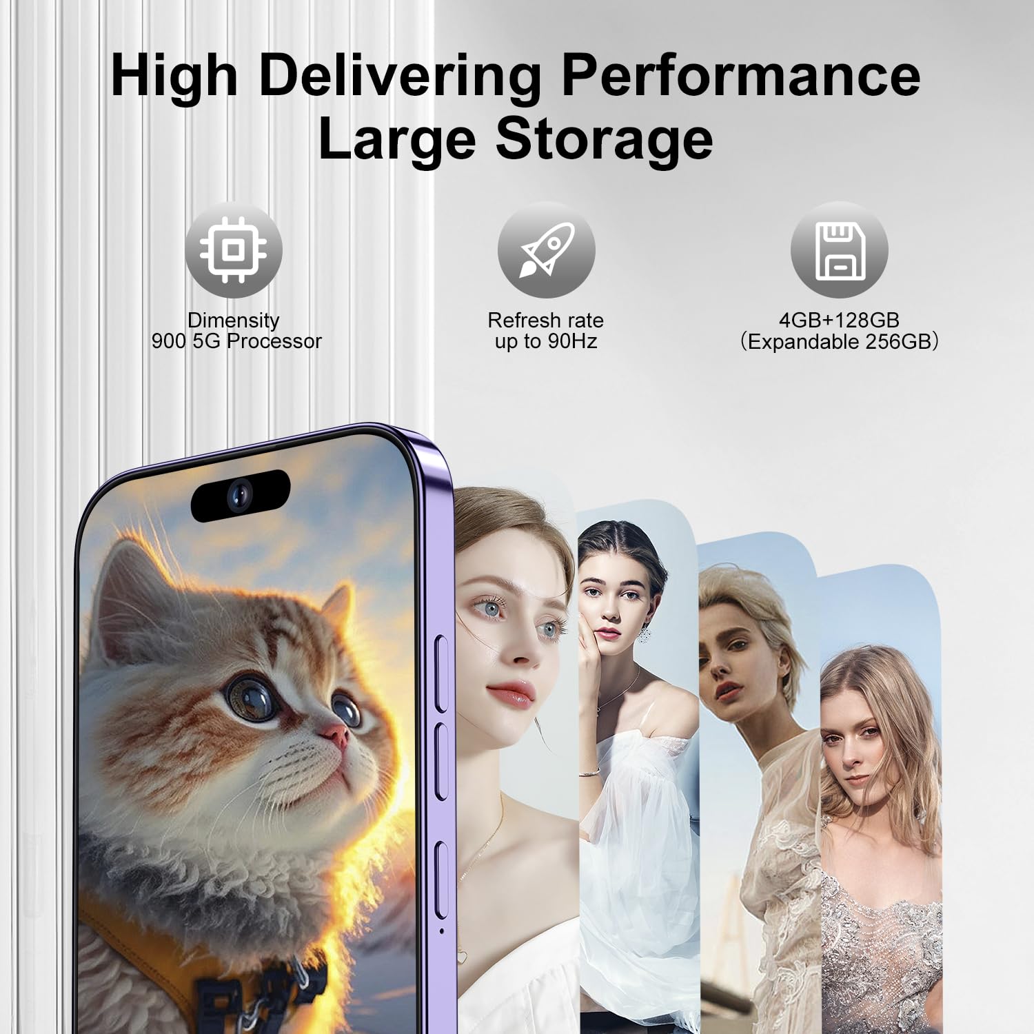 ExAchat A14 Cell Phone Unlocked, 6.82" FHD+ Display Android Smartphone 5G, 72MP Camera 6800mAh 4GB+128GB Dual SIM with Headset/GPS Fingerprint/Face ID