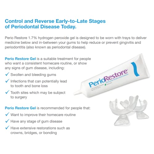 Perio RestoreĀ® Gel 3 Ounce Tube; 1.7% Hydrogen Peroxide Oral Cleansing Treatment; Oral Cleansing Gel. Includes Two (2) Trays for Ease of Application. Mint Flavor, at-Home Treatment