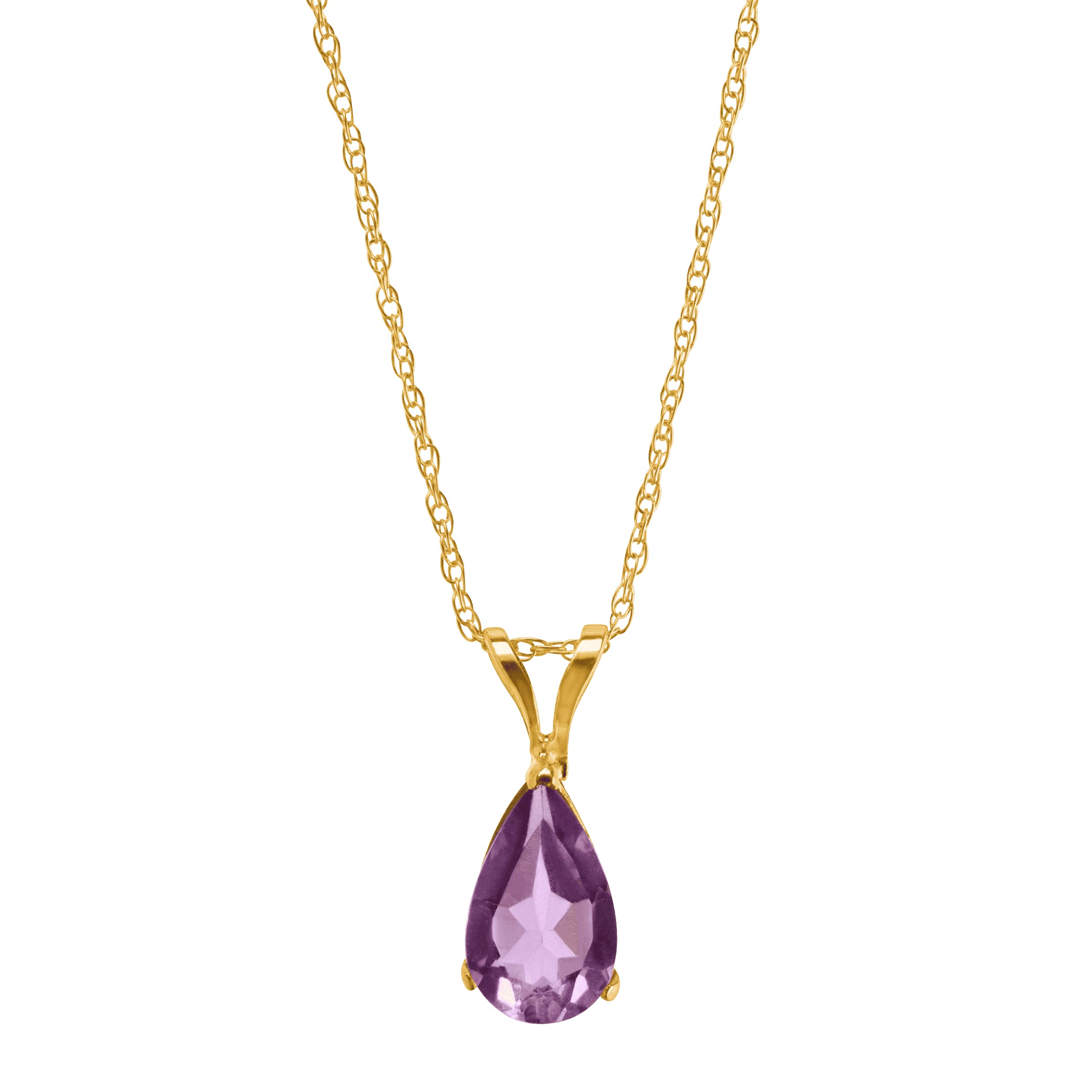 Finecraft 1/2 ct Natural Amethyst Pear-Cut Solitaire Pendant Necklace in 10K Yellow Gold, 18"