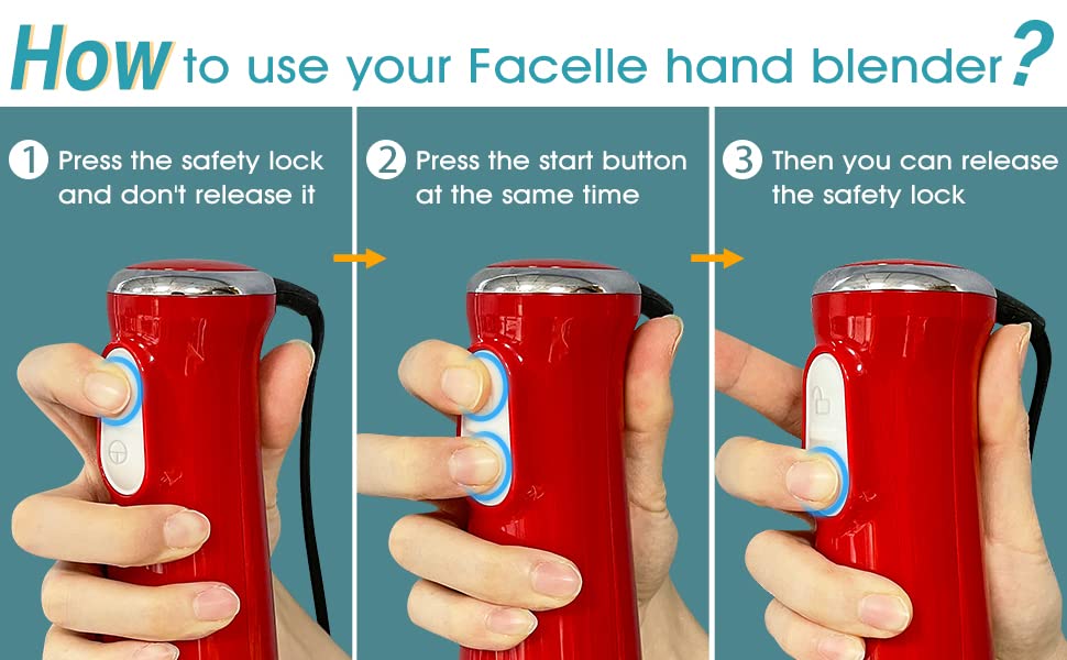 Facelle Hand Blender 1000W, 4-In-1 Immersion Electric Handheld Blender, Stick Blender Set with Chopper, Beaker, Whisk for Smoothie, Baby Food, Sauces Red, Puree, Soup