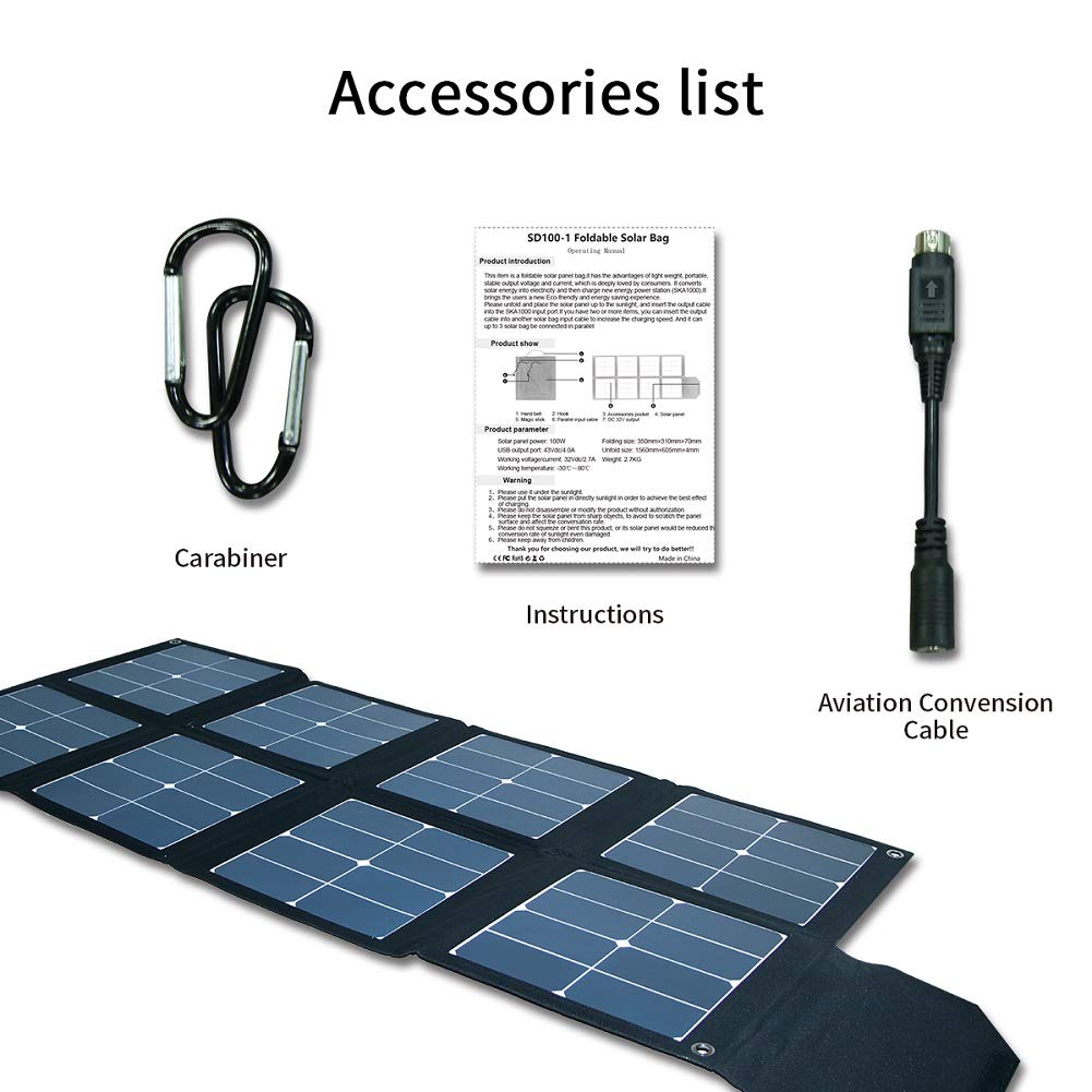 Foldable 100W Solar Panel, Waterproof Portable Power Solar Panel Charger with1 DC Outputs 32V/2.7A for SUNGZU 1000W Portable Solar Generator only