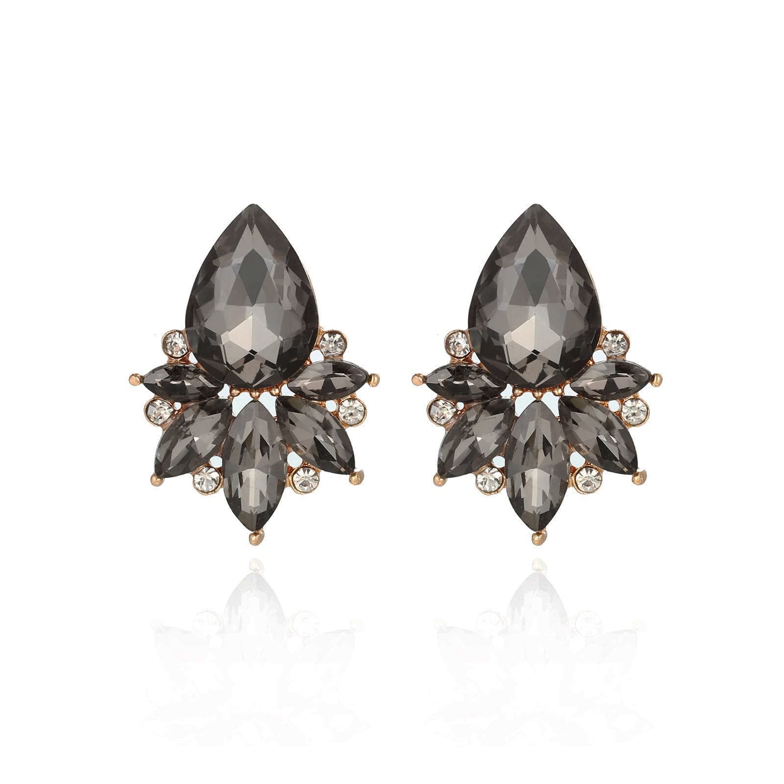 FENBORY Vintage Style Black Grey Rhinestone Earrings, Crystal Cluster Drop Earrings, Eco-friendly Alloy Plated Gold, Hypoallergenic