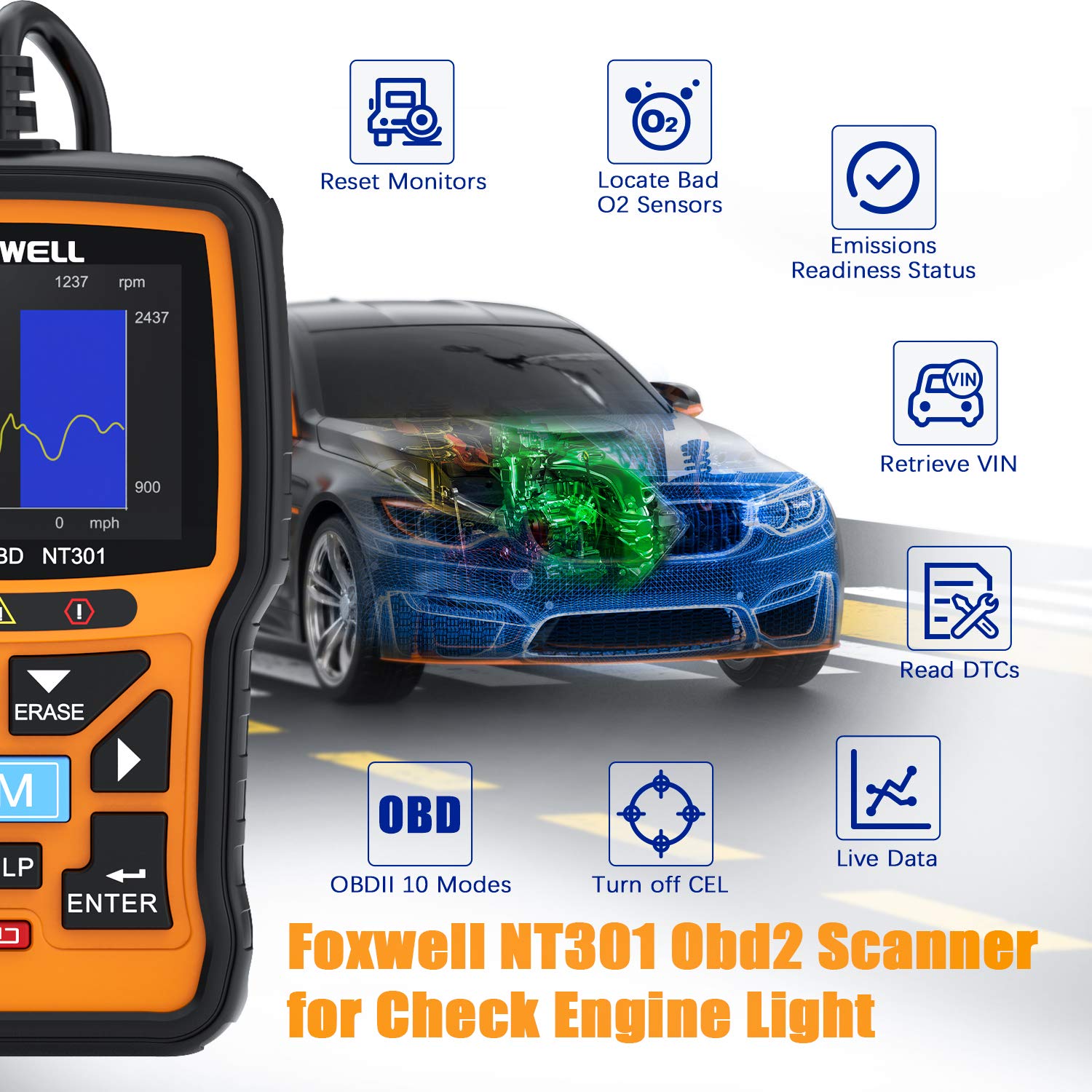 FOXWELL Car Battery Tester Analyzer BT100 Pro 12V Automotive 100-1100CCA Detect Health Faults for Regular Flooded Agm Flat Plate Spiral Gel Batteries