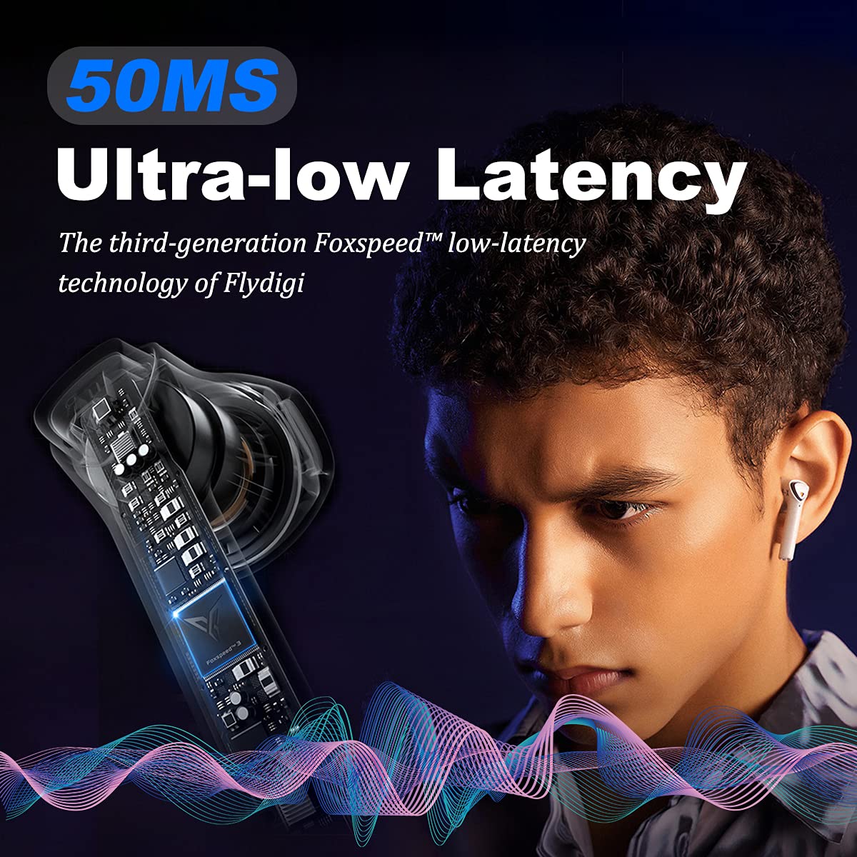 FLYDIGI Cyberfox T1 True Wireless Bluetooth 60ms Low Latency Gaming Earbuds with Immersive Music - Cyberpunk Grey