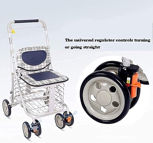 Folding Shopping Cart, Self-Propelled Elderly Shopping Trolley Olding Walker with Wheel Handrail Height Adjustable Walkers Grocery Utility Carts
