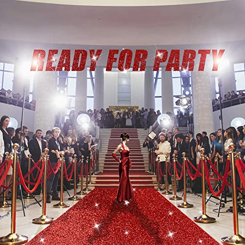 EZLucky Glitter Red Carpet Runner for Party, 2.46X15 ft, 200 GSM Glitter Non-Woven Fabric, Hollywood Red Carpet for Event, Aisle Runner for Wedding Ceremony, Movie Theme Party Decorations