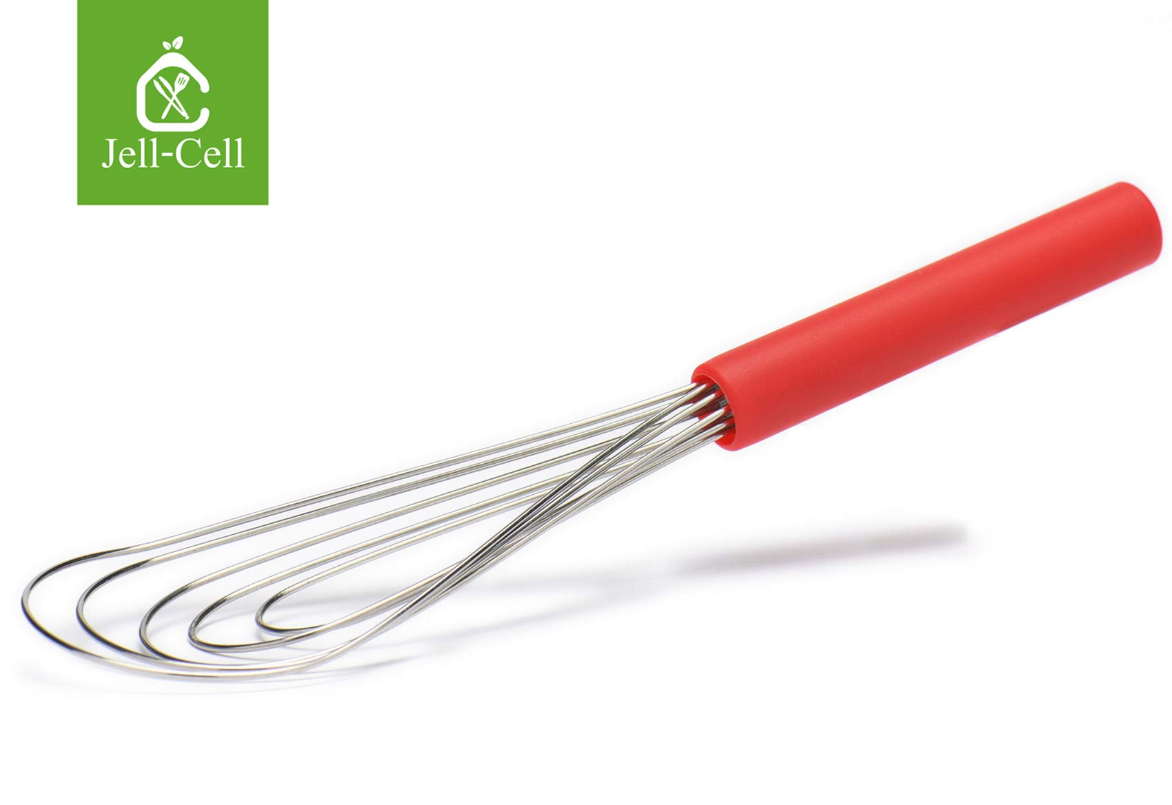 Flat Whisk Silicone Handle Non Slip 10" - 5 Wires Whisk with 10 Heads for Kitchen Cooking Color Red by Jell-Cell