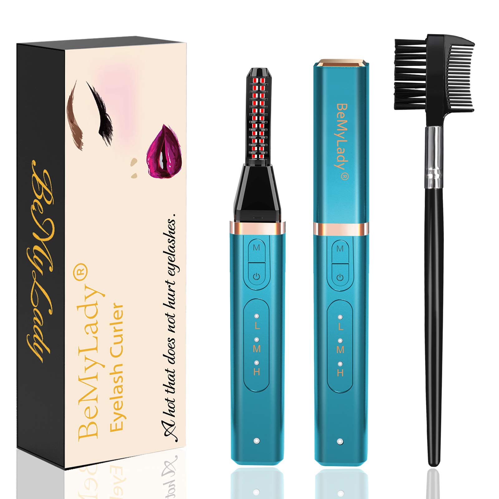 Eyelash Curler, Double-Sided Heated Eyelash Curler, Electric Eyelash Curler for Women (Cyan)
